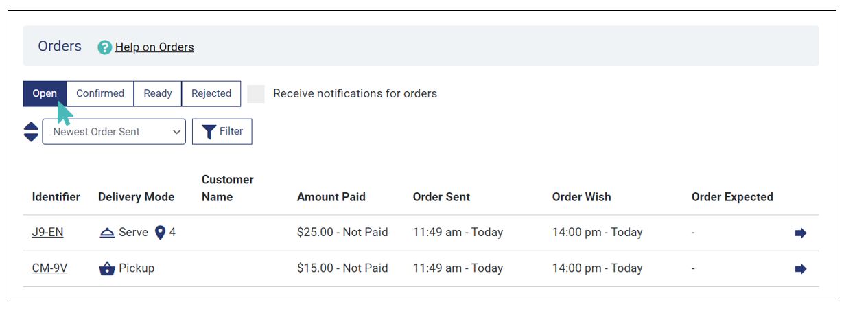 View the list of orders - GonnaOrder
